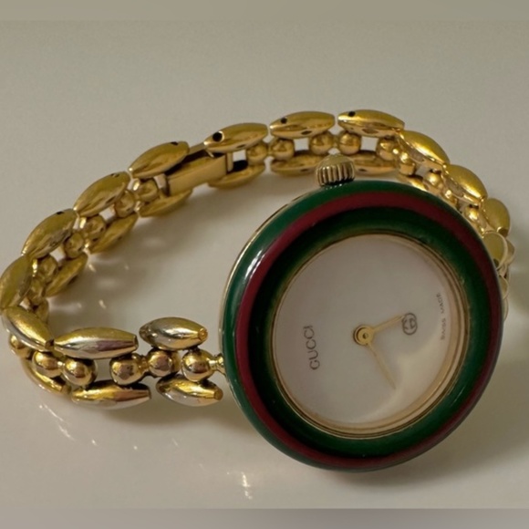 Gucci | Accessories | Vintageauth Gucci Interchangeable Bezel Rice Link ...